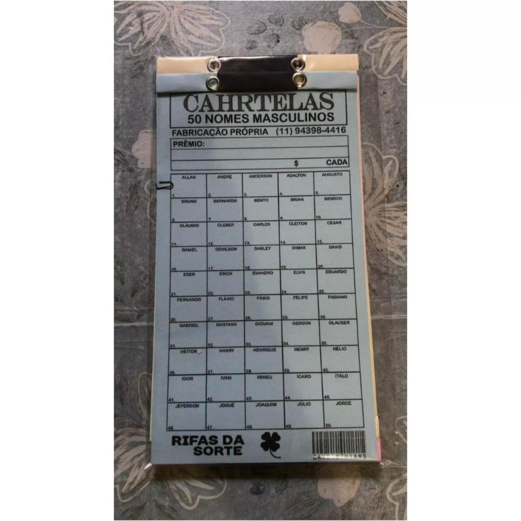 CARTELA DE RIFA 50 NOMES MASCULINOS PCT COM 10 UNIDADES | Shopee Brasil
