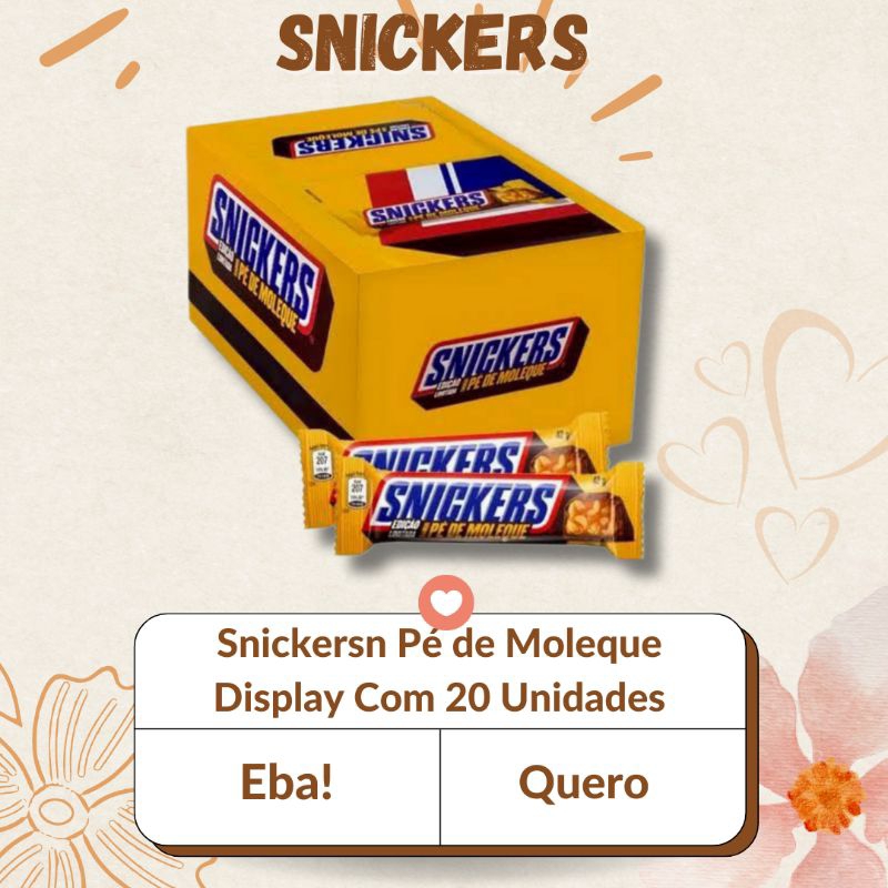 Chocolate Snickers Display Com 20 Unidades 900g | Shopee Brasil