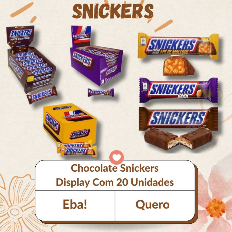 Chocolate Snickers Display Com 20 Unidades 900g | Shopee Brasil