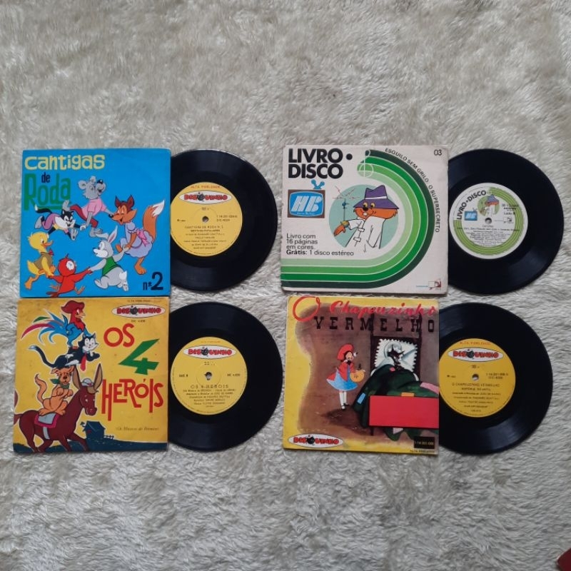 Lote 4 Discos de Vinil Compactos 7" Infantis - Cantigas de Roda Vol.2 ...
