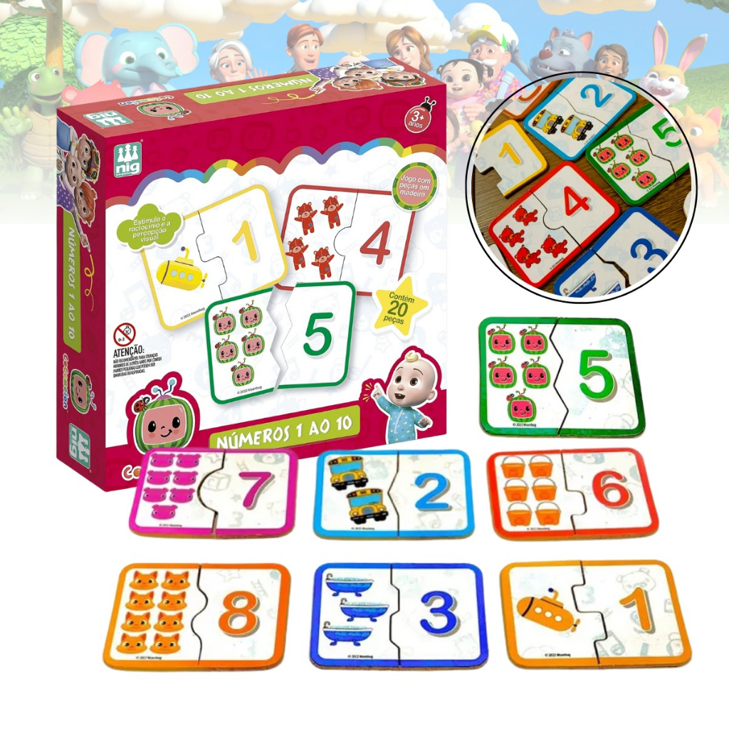 Jogo Cocomelon Educativo Números 1 ao 10 Peças em Madeira | Shopee Brasil