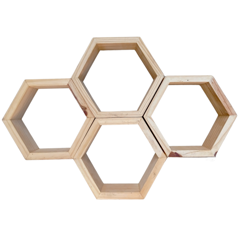 4 Nichos Sextavados Formato Hexagonal Nicho de Madeira Decoração ...