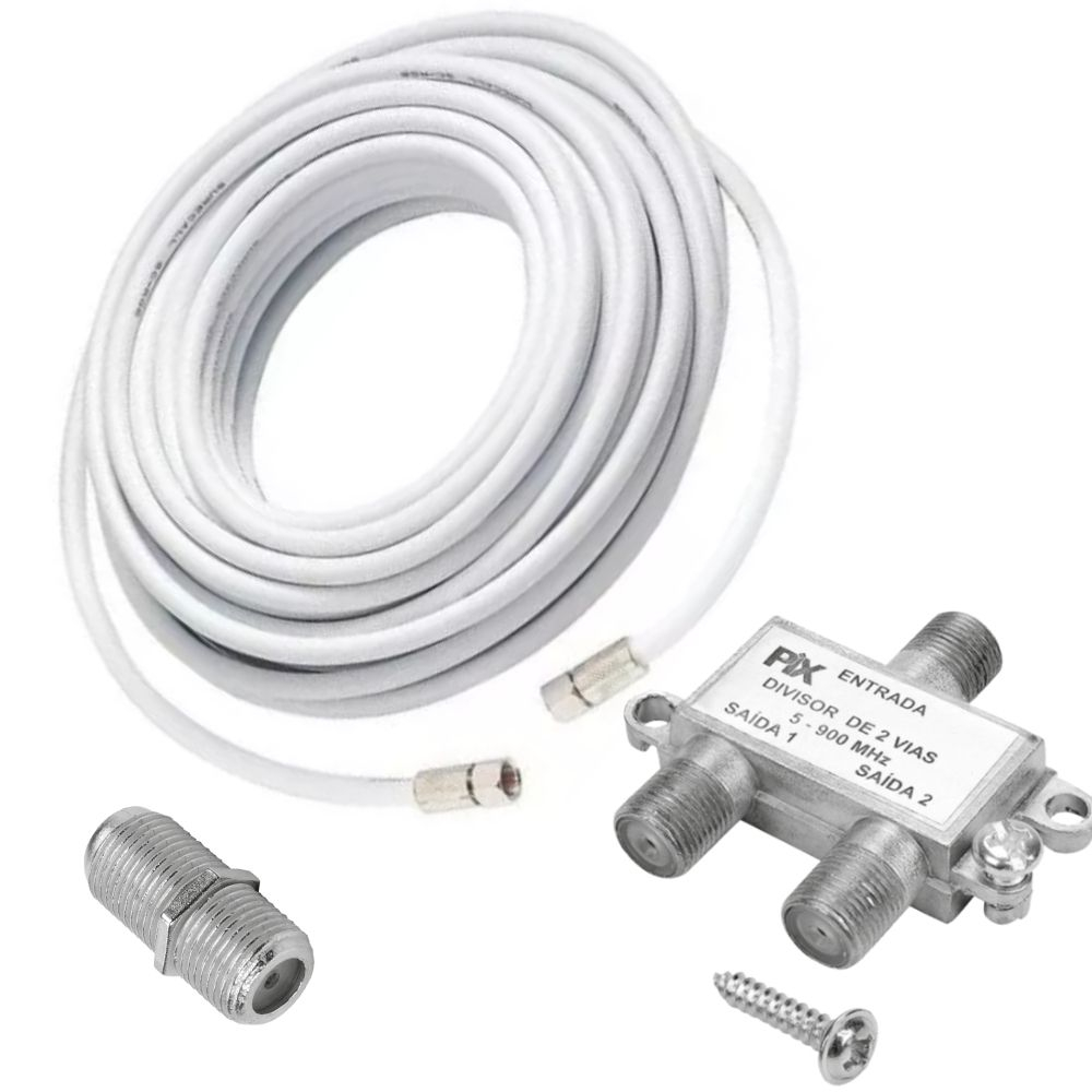 Kit Cabo Coaxial Rg6 10 Metros + Divisor 1 X 2 + Emenda | Shopee Brasil