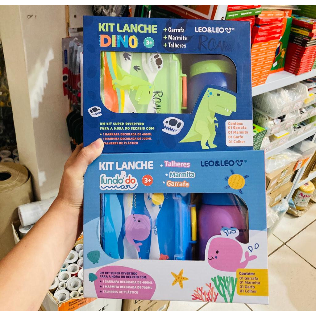 Kit Lanche Dino ou Fundo do mar Infantil Garrafa, marmita e talheres Leo & Leo Leonora | Shopee ...