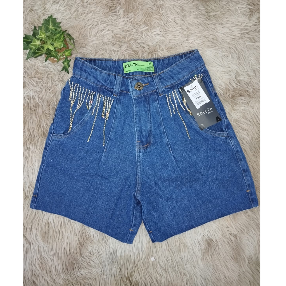 SHORT JEANS FEMININO COM STRASS LANÇAMENTO | Shopee Brasil