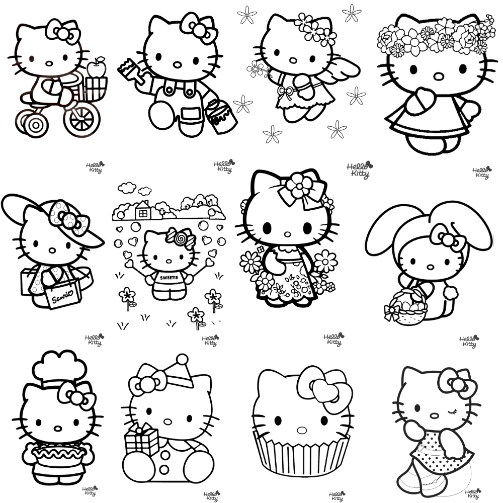 Kit 50 desenhos Para Colorir Infantil Grande Hello Kitty Folha A4 ...