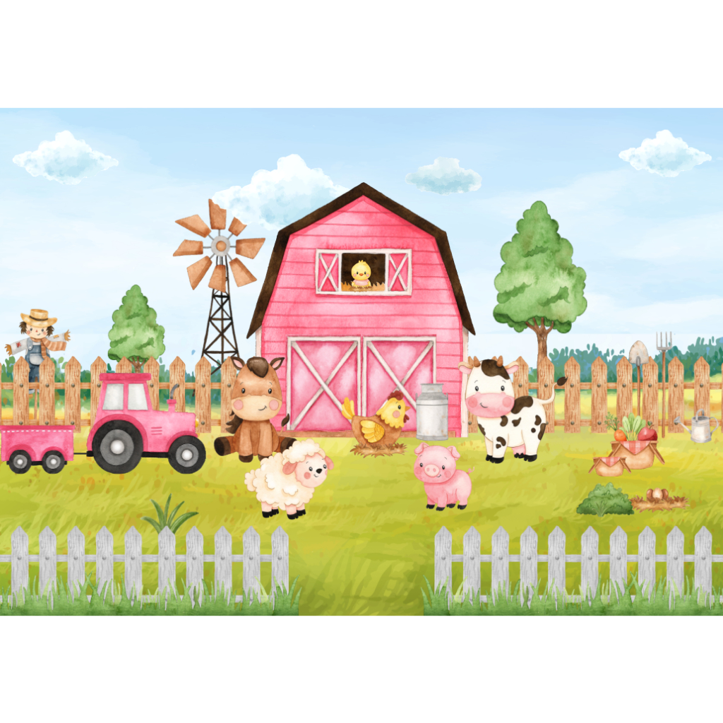 Painel Retangular Fazendinha Rosa 2,20 x 1,70 Em Tecido Sublimado ...