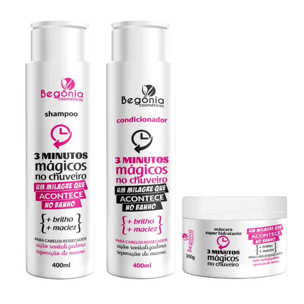 Kit 3 Minutos Mágicos Shampoo + Condicionador + Máscara Begônia ...