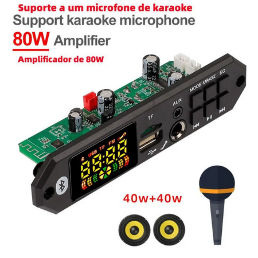 Placa Decodificadora Amplificada 2x40w Fm Aux Usb Bluetooth | Shopee Brasil