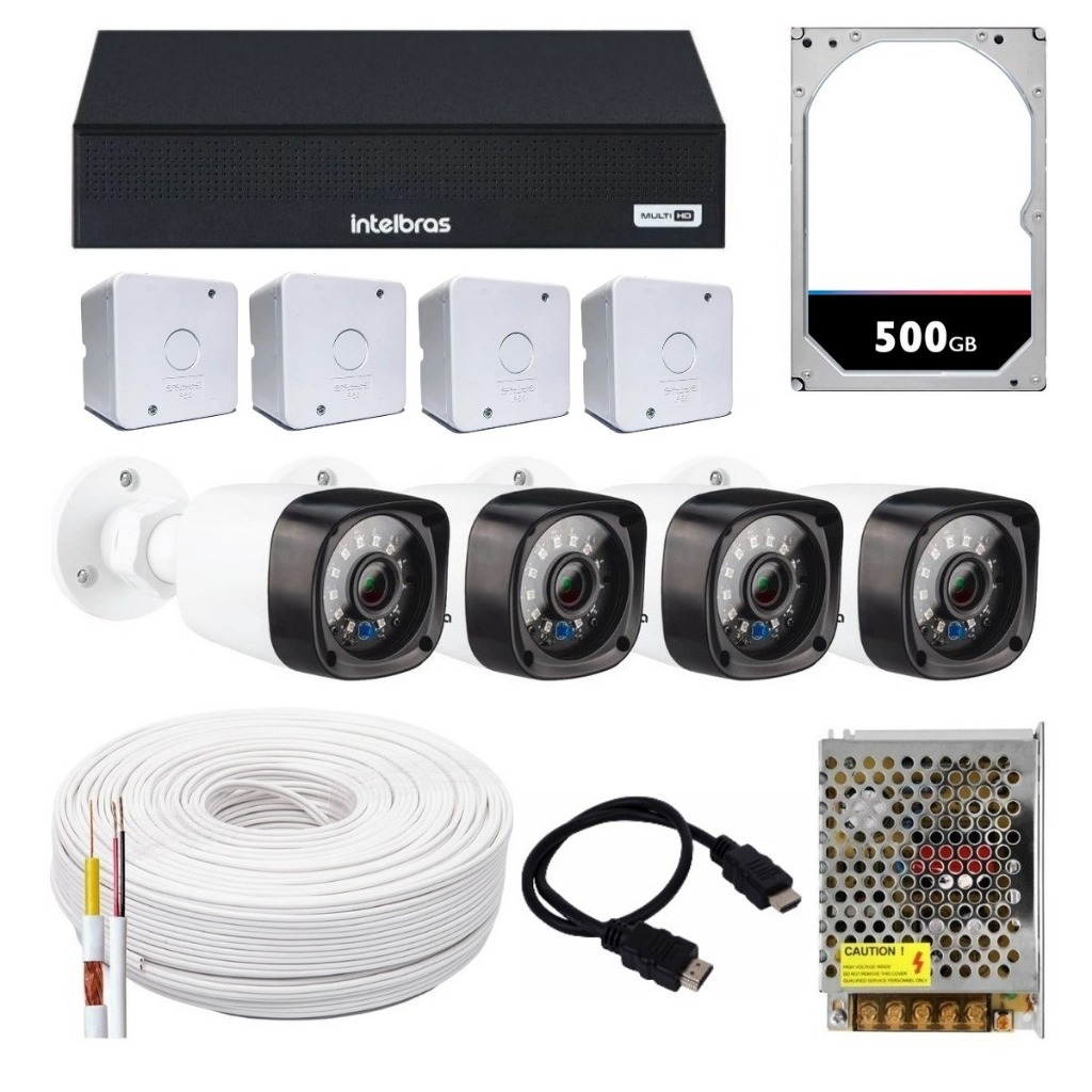 Kit Cftv 4 Câmeras de segurança Intelbras 20 Mts Dvr Intelbras Com Hd ...