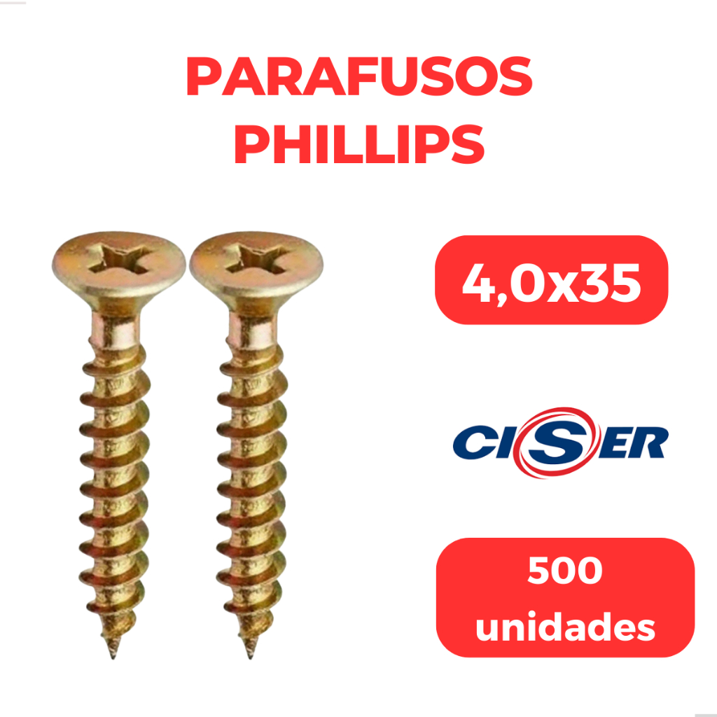 Caixa de Parafuso Para Madeira 4x35 Philips Cabeça Chata Chipboard ...
