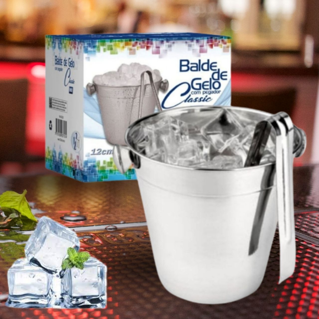 Balde De Gelo Inox 1 Litro com pinça Para Bar Bebidas Cerveja Champanhe ...