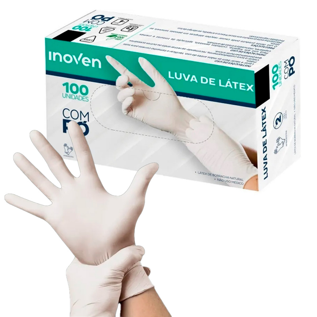 Luva Latex com Pó Procedimento Descartavel P - M - G - Caixa C/100 ...