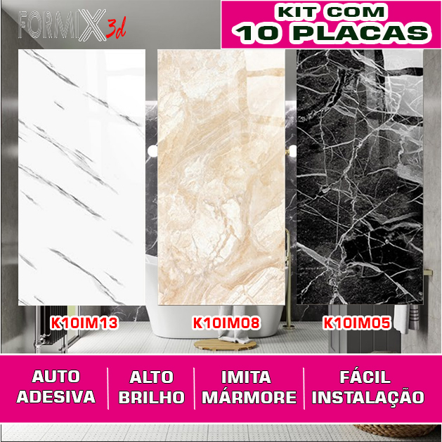 Kit 10 Placas Revestimento Parede Auto-Adesiva Imitação Mármore 30 x ... Kit 10 Placas Revestimento Parede Auto-Adesiva Imitação Mármore 30 x ...