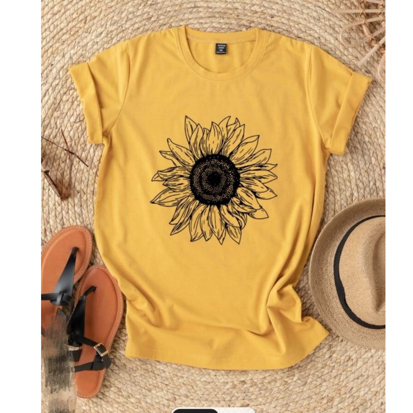 Camiseta T-shirt Feminina Estampada Girassol | Shopee Brasil