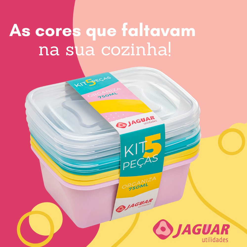 Kit Conjunto 5 Potes Plástico Vasilha Pote Tupperware Tapuer Tapouer ...