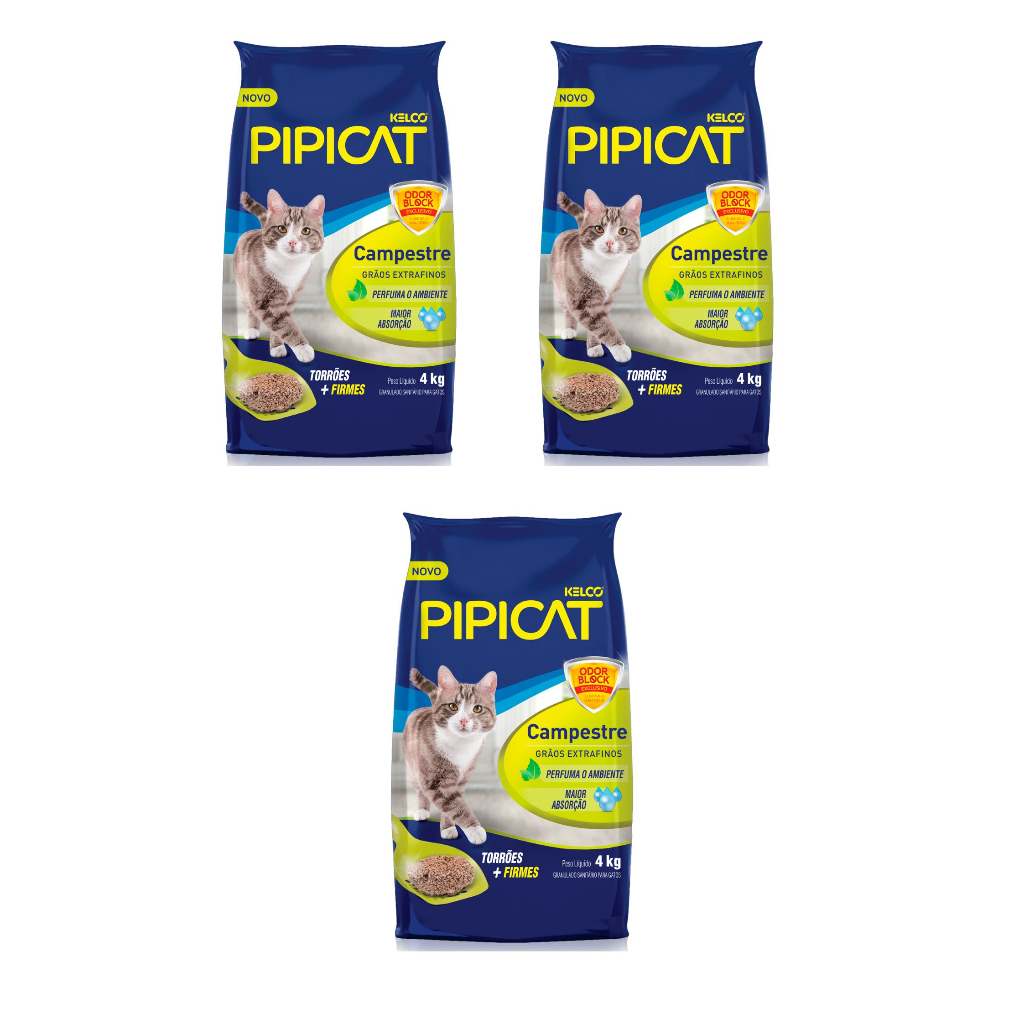 Kit 3 Areia Higiênica Pipicat Campestre Grãos Extra Finos 4 kg | Shopee ...