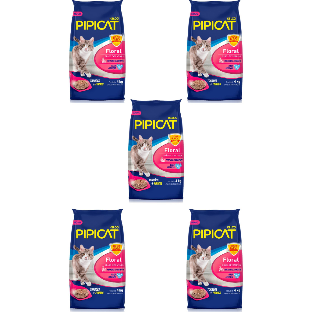 Kit 5 Areia Higiênica Pipicat floral Grãos Extra Finos 4 kg | Shopee Brasil