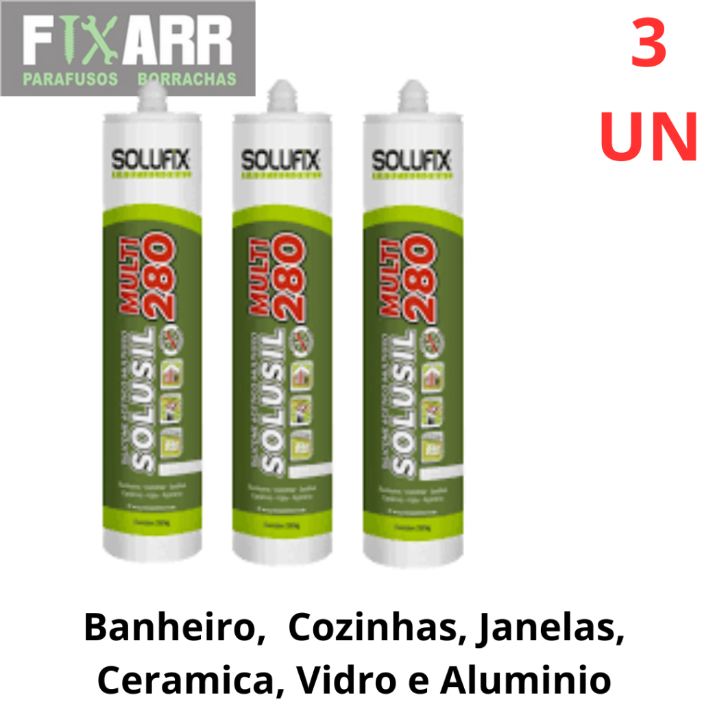 KIT 3 UNIDADES Silicone Acético Multiuso Branco Solusil 280 Solufix ...