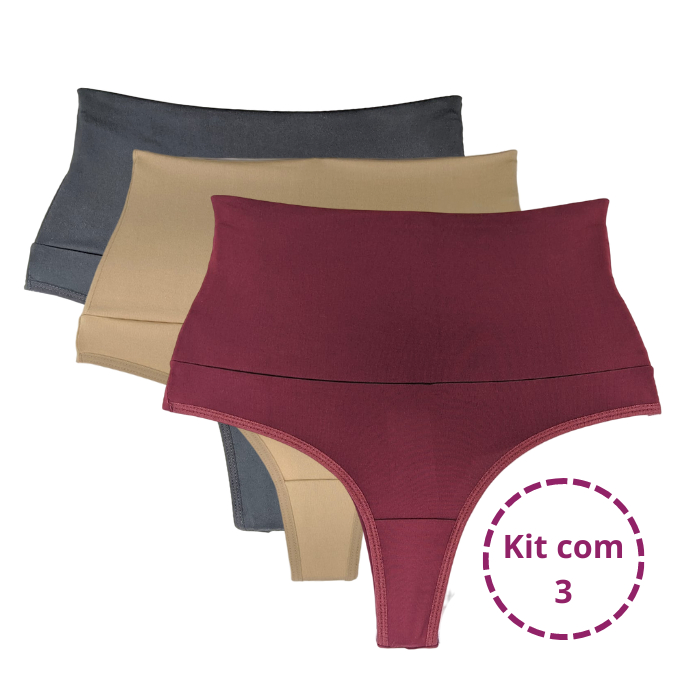 KIT 3 Calcinhas Segura Barriga Fio Duplo Cos Alto Duplo Modeladora ...