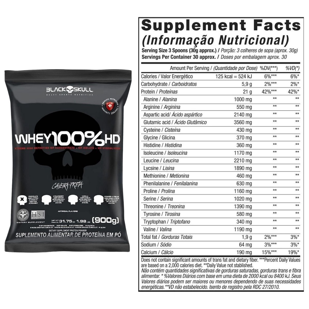 Whey Protein 100% Concentrado HD - 900g Refil - Black Skull - Original | Shopee Brasil