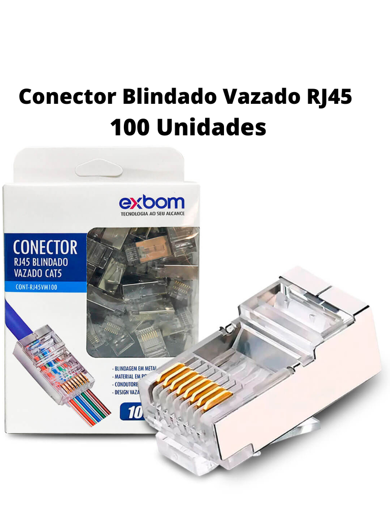 Kit de conectores RJ45 blindados vazados para cabo de rede 100 unidades ...