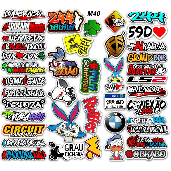 Cartela de adesivos 40 unidades - para Bike Carro Moto Capacete impreshow grau coelho 244 ...