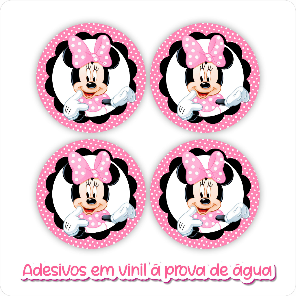 Minnie Rosa 05 - Etiqueta Adesiva redonda, adesivo redondo para ...