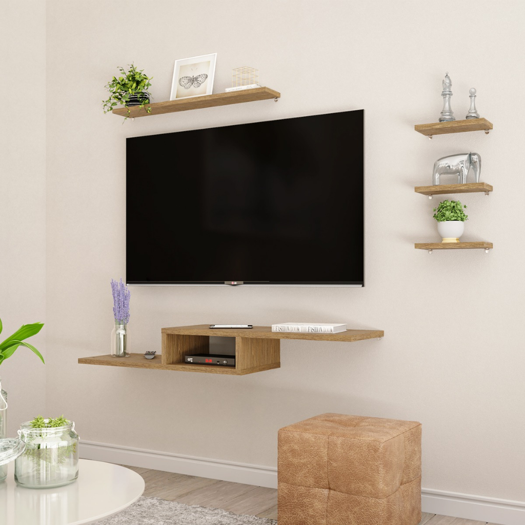 Rack Suspenso Para Quartos e Salas com Prateleiras e Nicho Para Tv ...