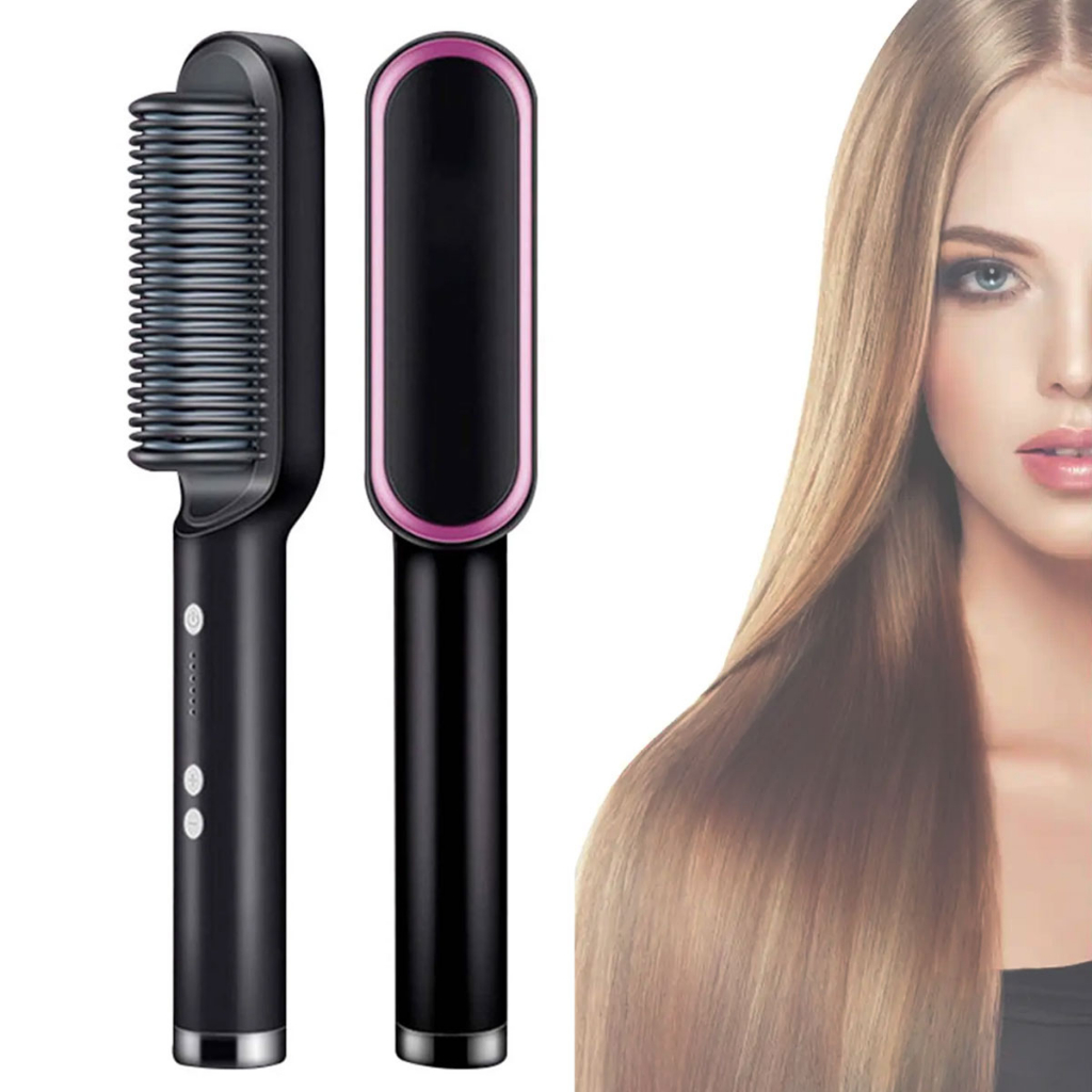 Escova Alisadora Bivolt 5 em 1 Alisa Hidrata Modela Alinha e Anti-Frizz ...