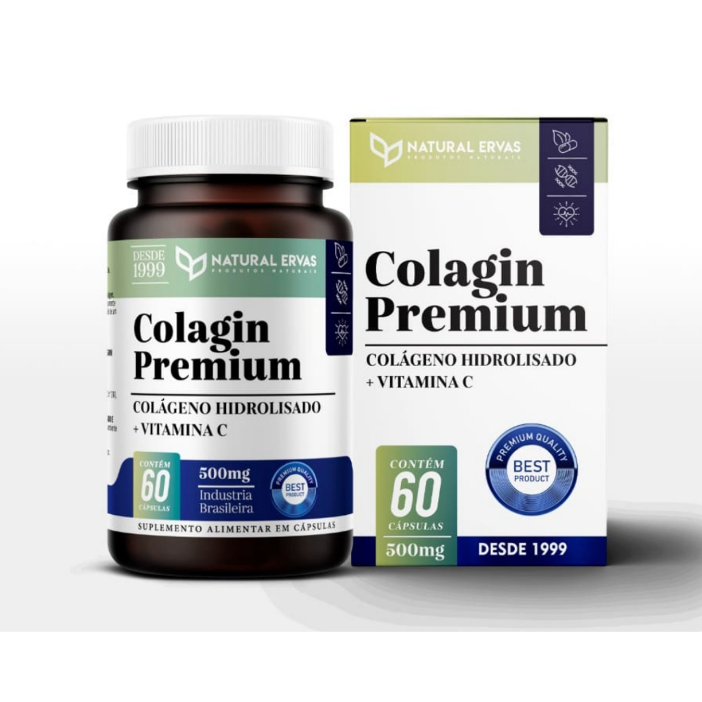 Colágeno Hidrolisado com Vitamina C Colagin Premium - 60 Cápsulas 500mg ...