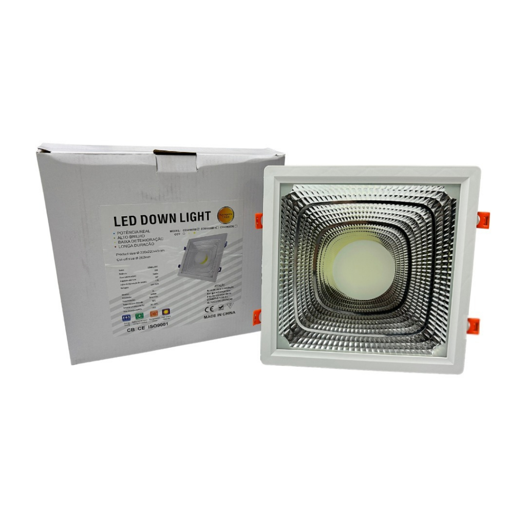 10 Plafon Led COB Downlight 35W Quardado Embutir Alumínio 21,5cm Bivolt Branco Frio 6500k ...