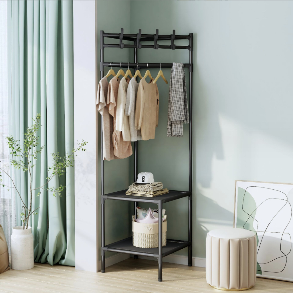 Estante Organizador De Roupas De Canto Triangular Cabideiro e Multiuso ...