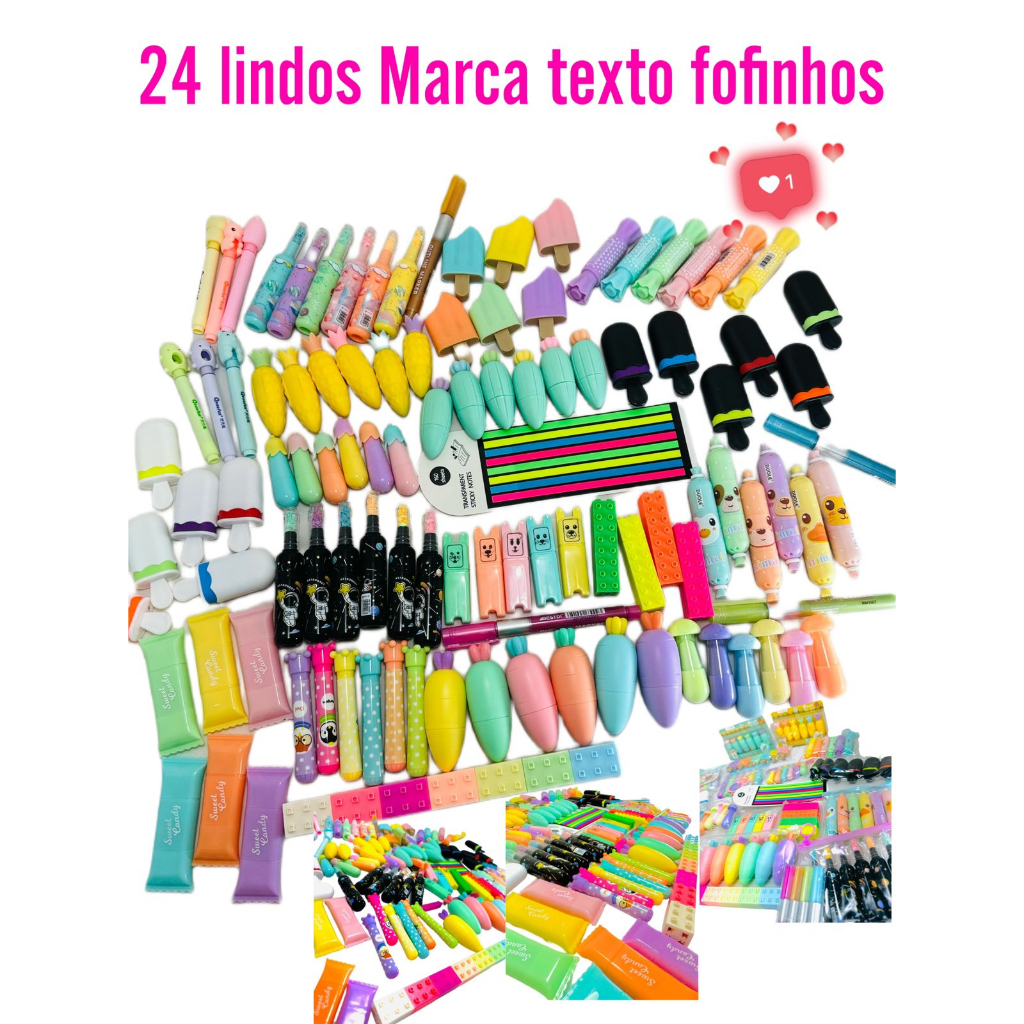 24 Mini Canetas Marca Texto Fofo Fofinhos Carinhas | Shopee Brasil