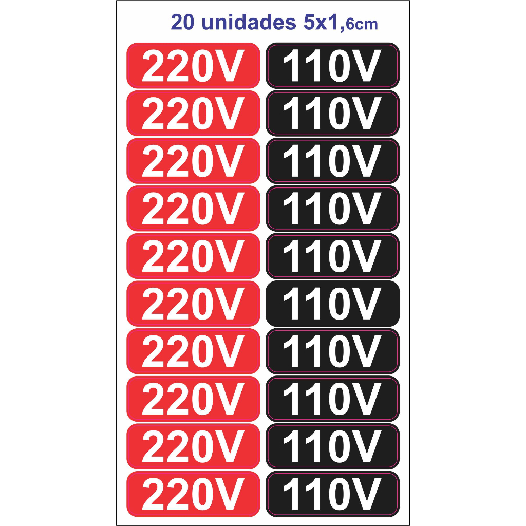 Etiquetas adesivas Voltagem 110v E 220v - 20 OU 40 Unidades | Shopee Brasil