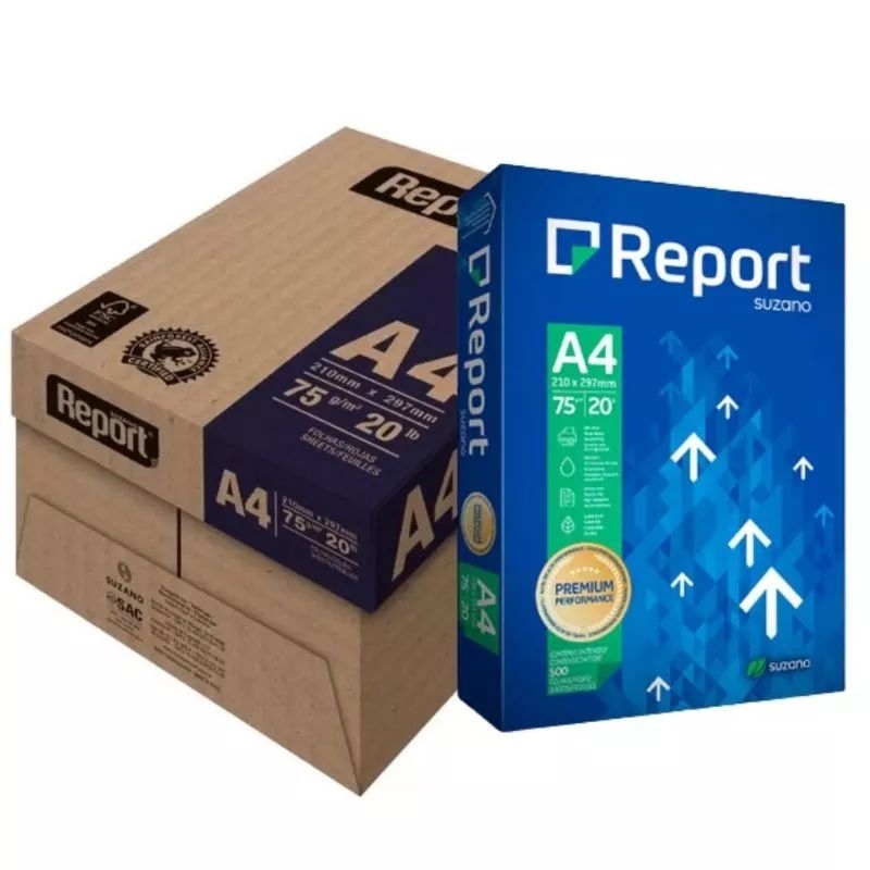 KIT 5 RESMA DE PAPEL A4 SULFITE REPORT PREMIUM 210MM X 297MM 75G 2500 FOLHAS | Shopee Brasil