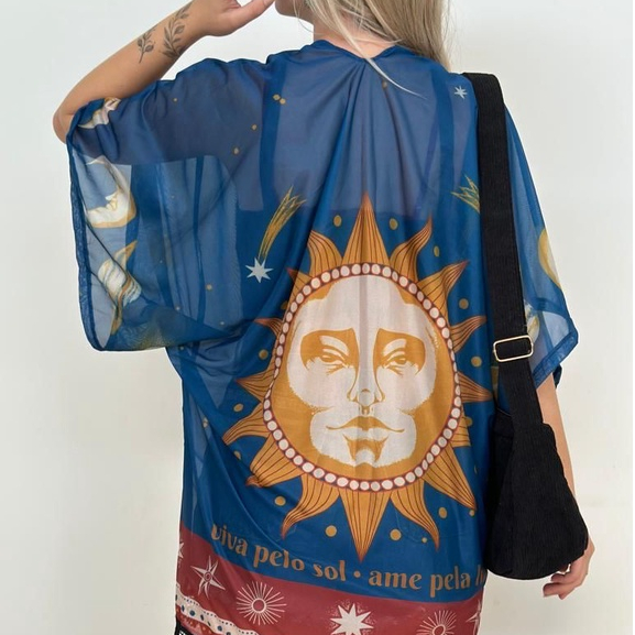 Kimono Hippie Astral Azul | Shopee Brasil