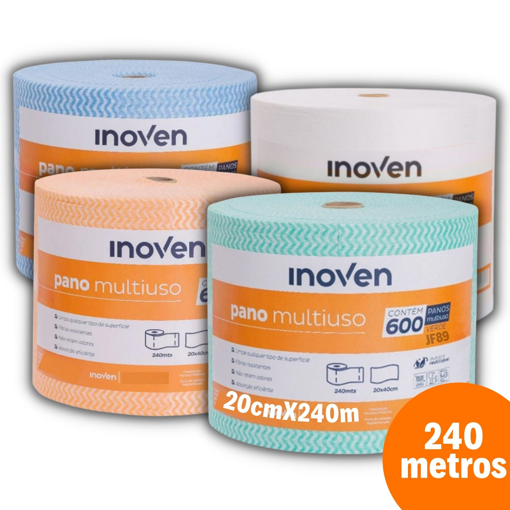 Pano Multiuso Bobina Perfex Rolo de Limpeza 20cmX240m - INOVEN - 600 ...