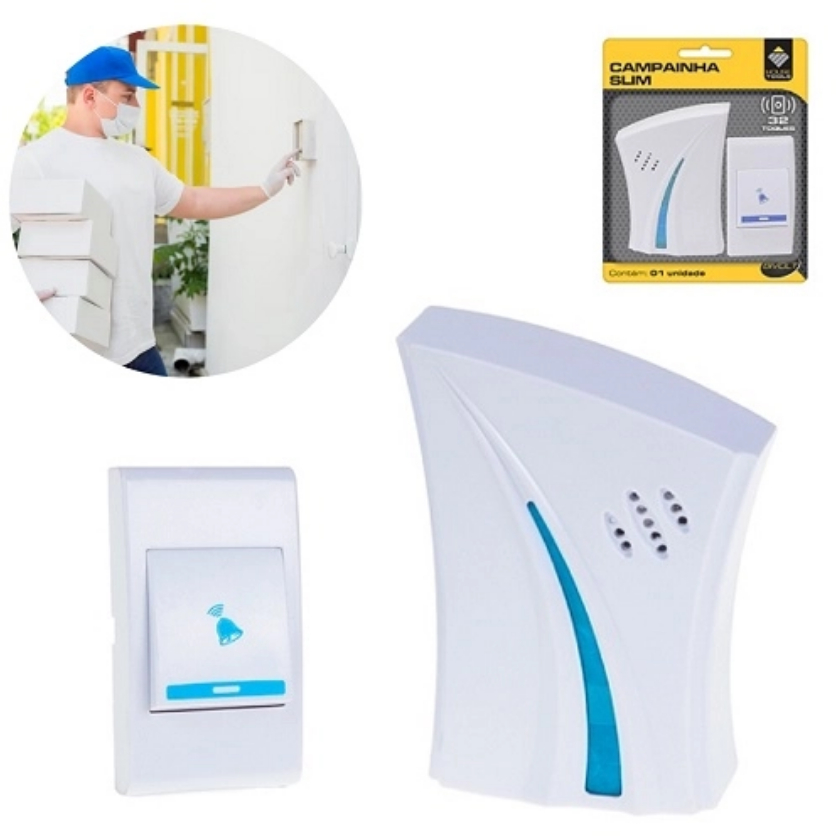 Campainha Residencial Wireless 32 Toques Resistente Água 100M Sem Fio ...