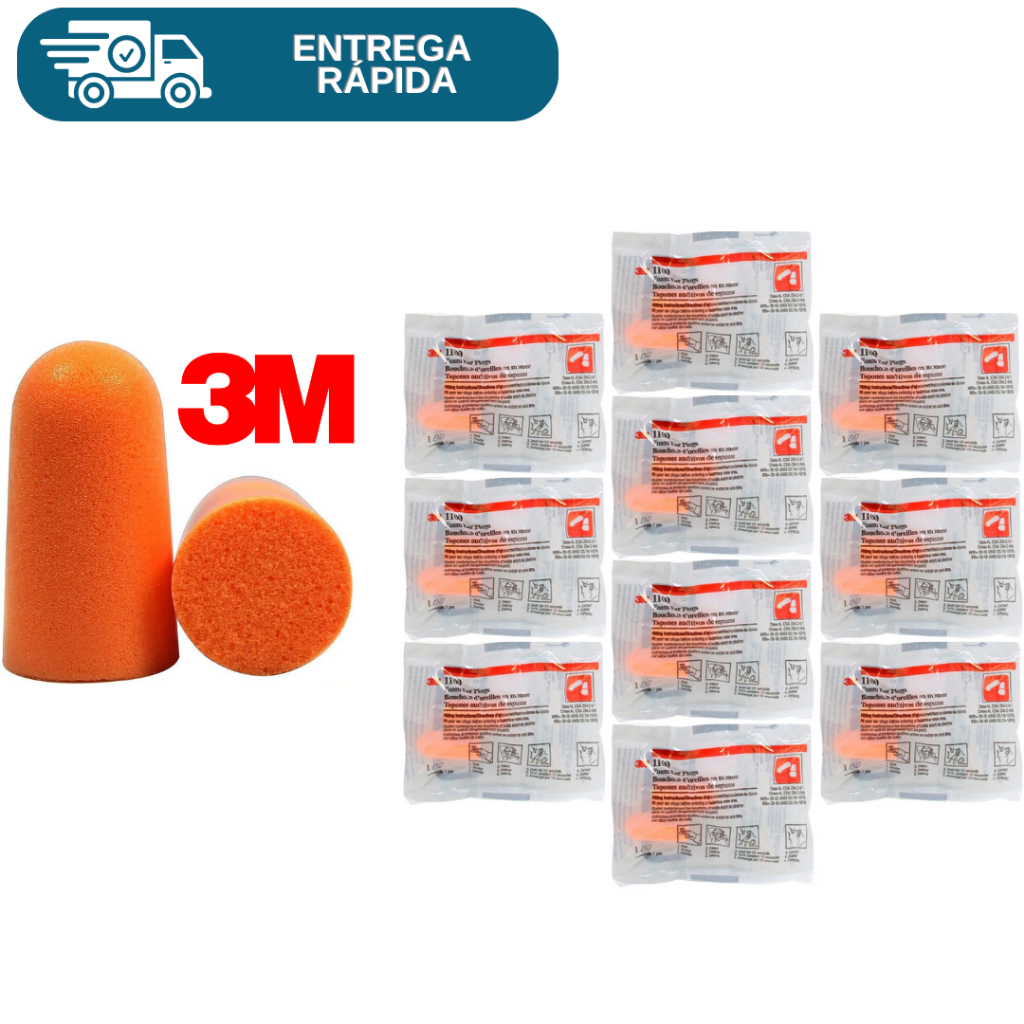 Kit 10 Protetor Auricular Plug De Espuma 3M 1100 Sem Cordão Abafador Tampão Ouvido Para Dormir ...