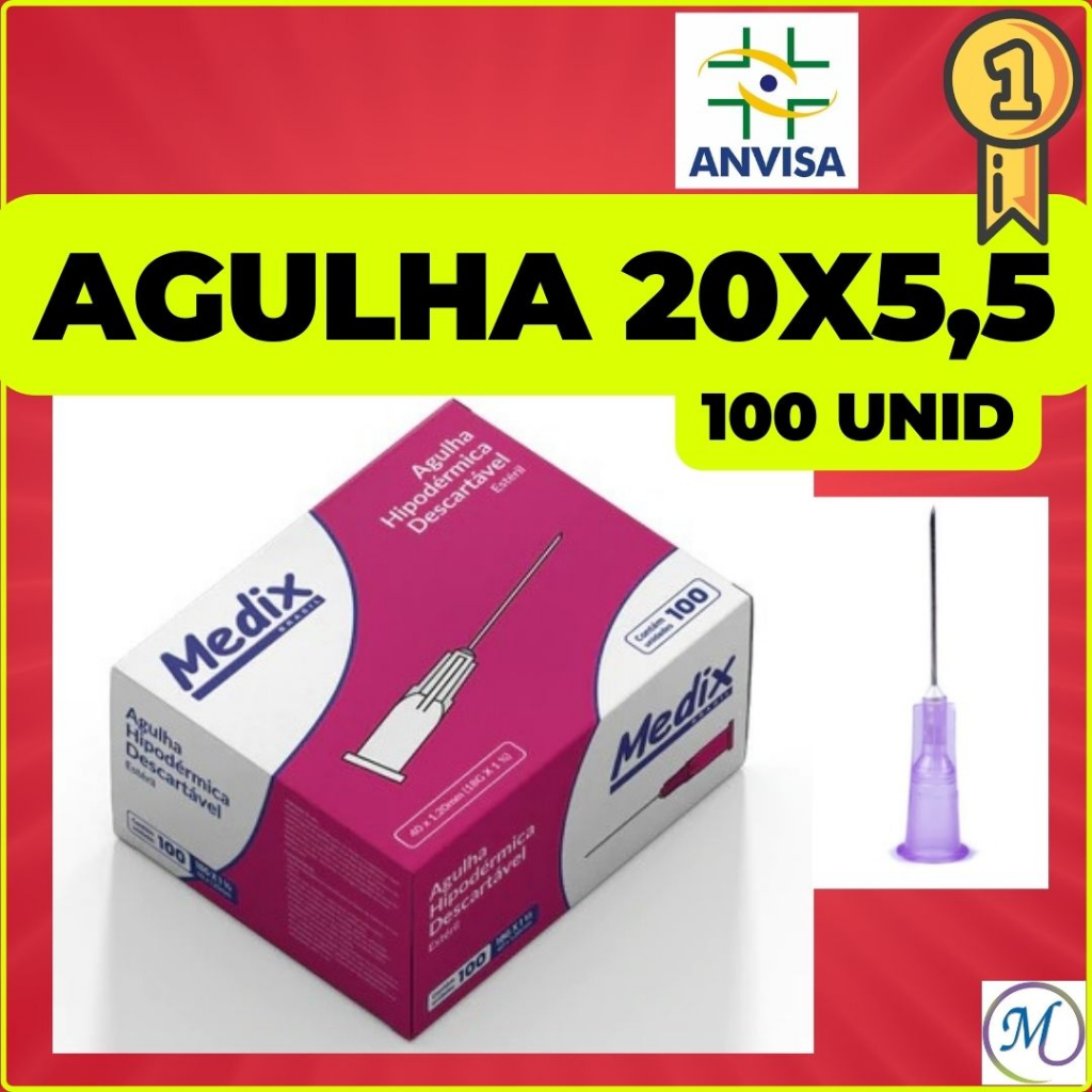 Agulha 20x5,5 Descártavel - Cx c/100 - Agulha Hipodérmica para seringa ...