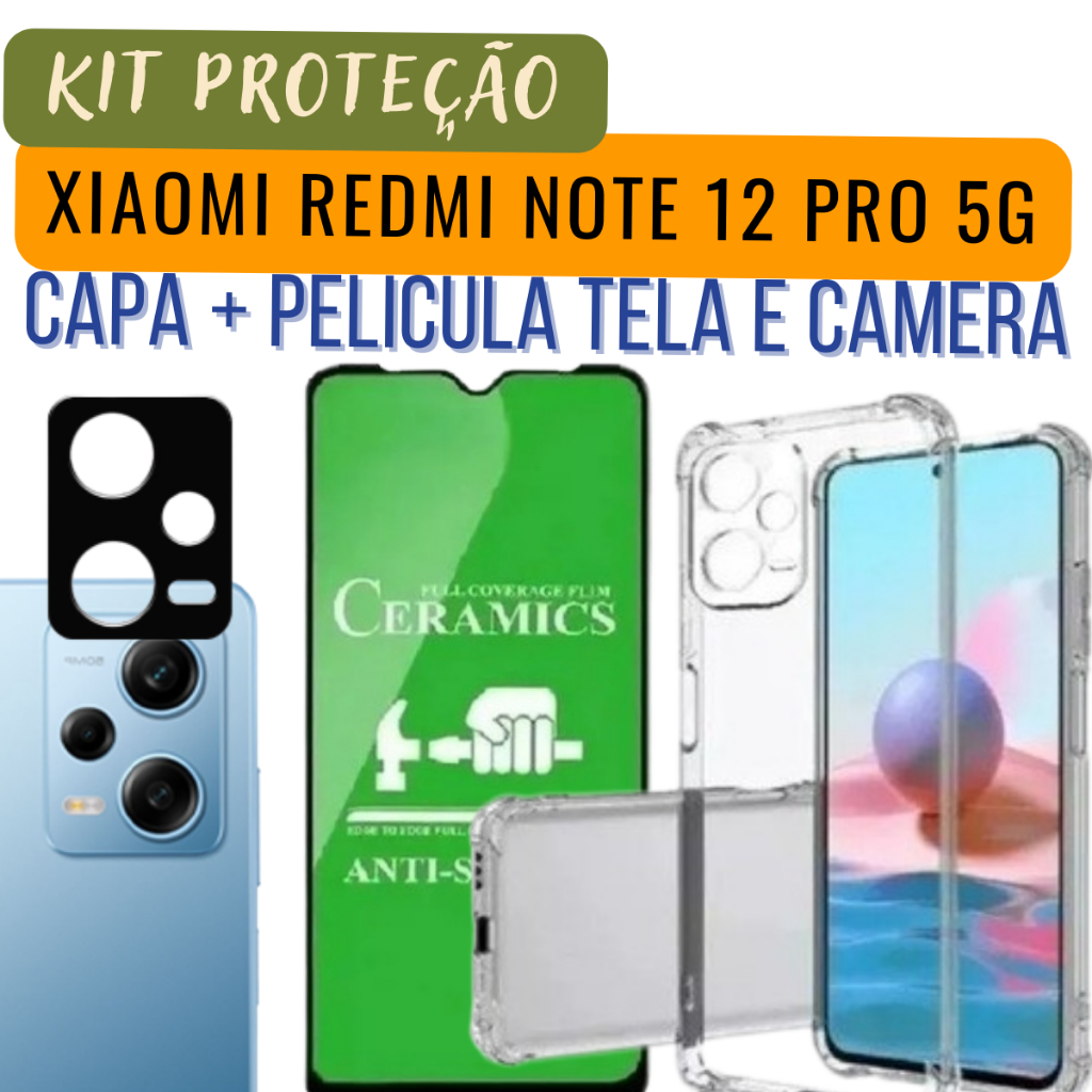 Kit Para Xiaomi Redmi Note 12 Pro 5G Completo 3 itens Com Capinha TPU Transparente + Película ...