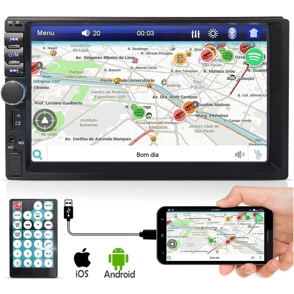 Central Multimidia Universal 7 Polegadas HD 2 DIN Mp5 Usb Bluetooth Espelhamento Tela Celular ...