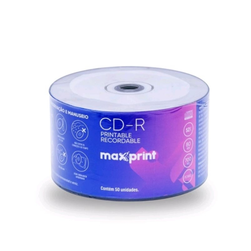 50 CD-R PRINTABLE MAXPRINT 700 MB 80 MINUTOS 52X TUBO ABERTO | Shopee ...