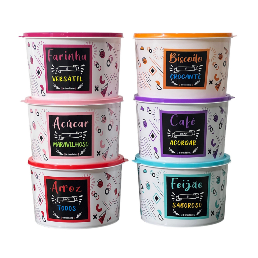 Jogo Kit Conjunto Potes para Mantimentos 6 peças 2 litros Plástico ...