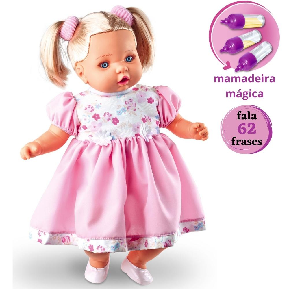 Boneca Angelina Grande 48cm Fala 62 Frases com Mamadeira Mágica ...