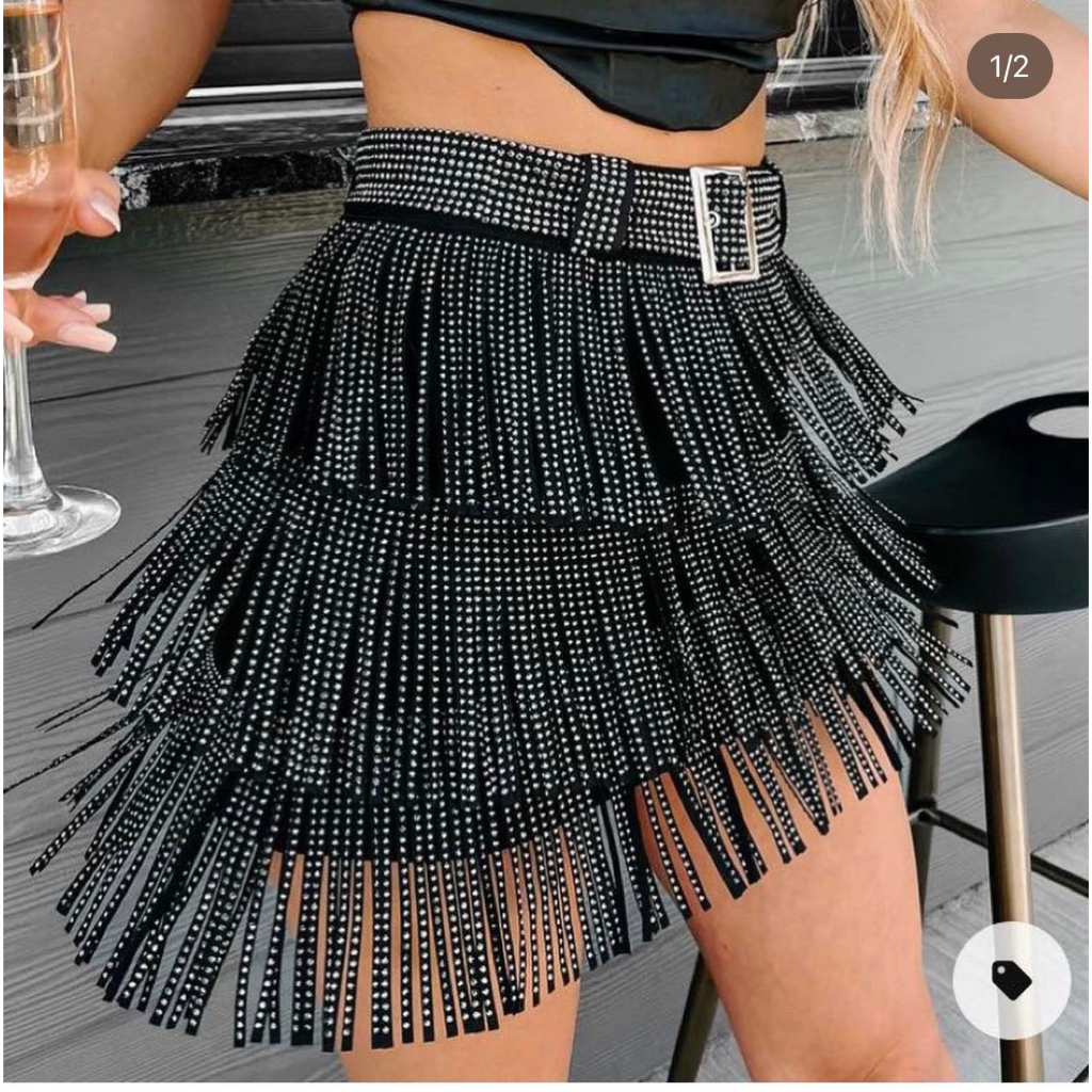 Saia Com Franja Brilho Strass Moda Festa/rodeio Lançamento | Shopee Brasil