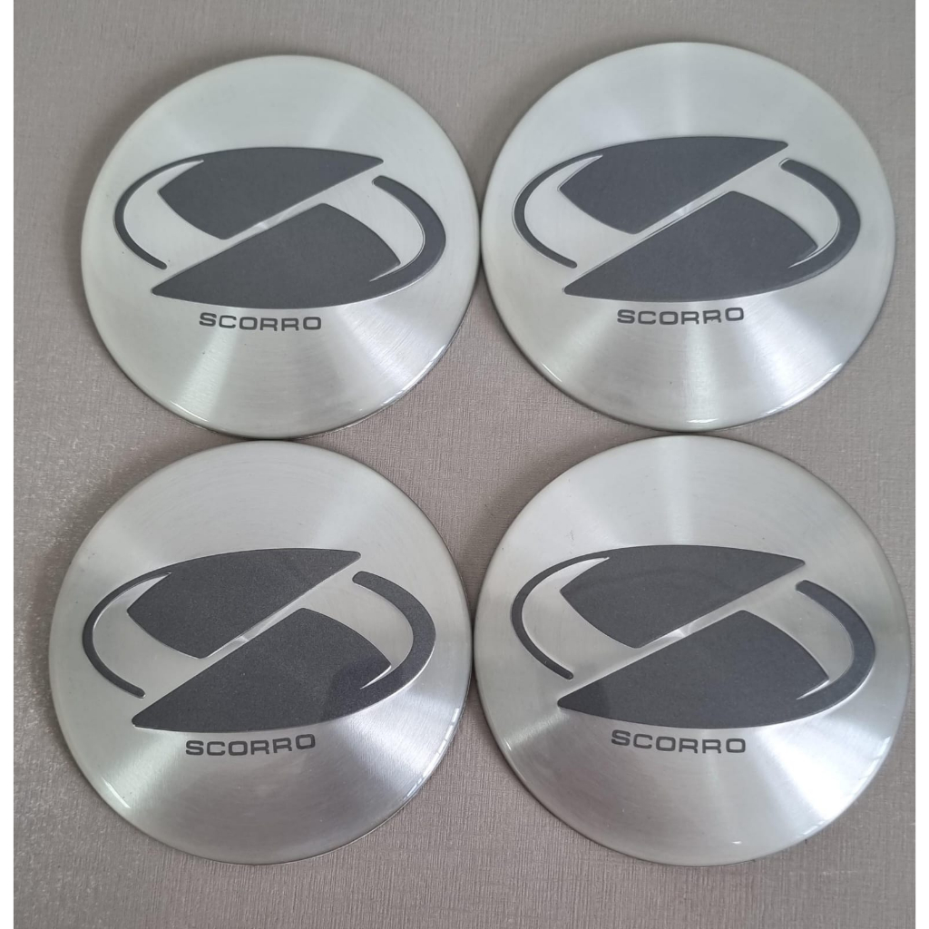 JOGO COM 4 EMBLEMAS LOGO ADESIVO PARA CALOTA RODA SCORRO 90MM PRATA ...