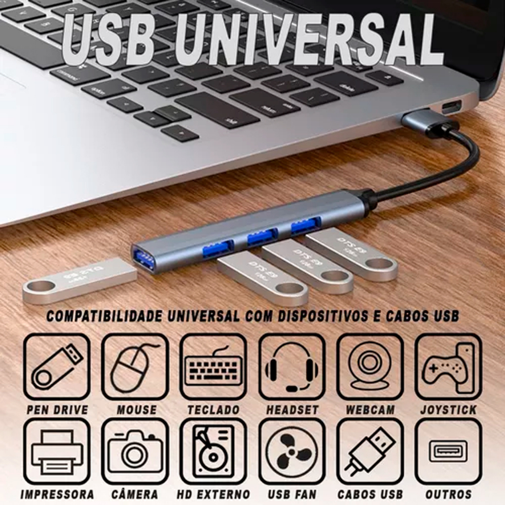 Hub Usb 3.0 4 Portas 5 Gbps Super Rapido Mouse Teclado Hd | Shopee Brasil