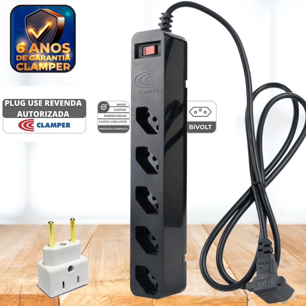 Filtro de Linha DPS Clamper iClamper Energia 5 Tomadas, 1m, Preto | Shopee Brasil